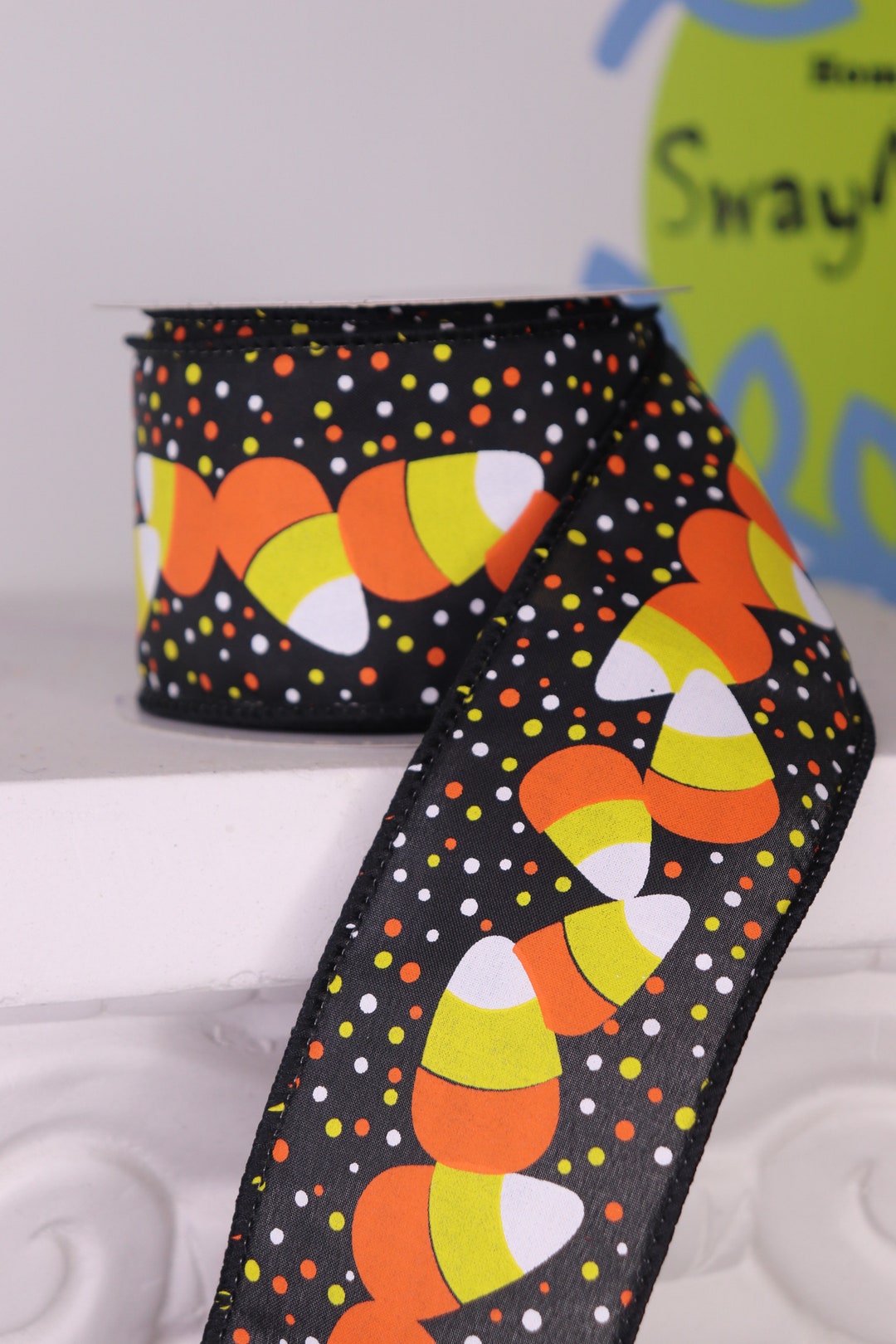 Candy Corn Wired Ribbon, Halloween Candy Corn Ribbon, Yellow Orange ...