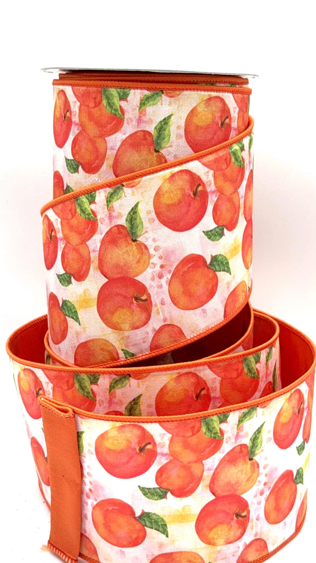 Peaches Orange White Wired Ribbon, Summer Fruit Wired Craft Ribbon ...