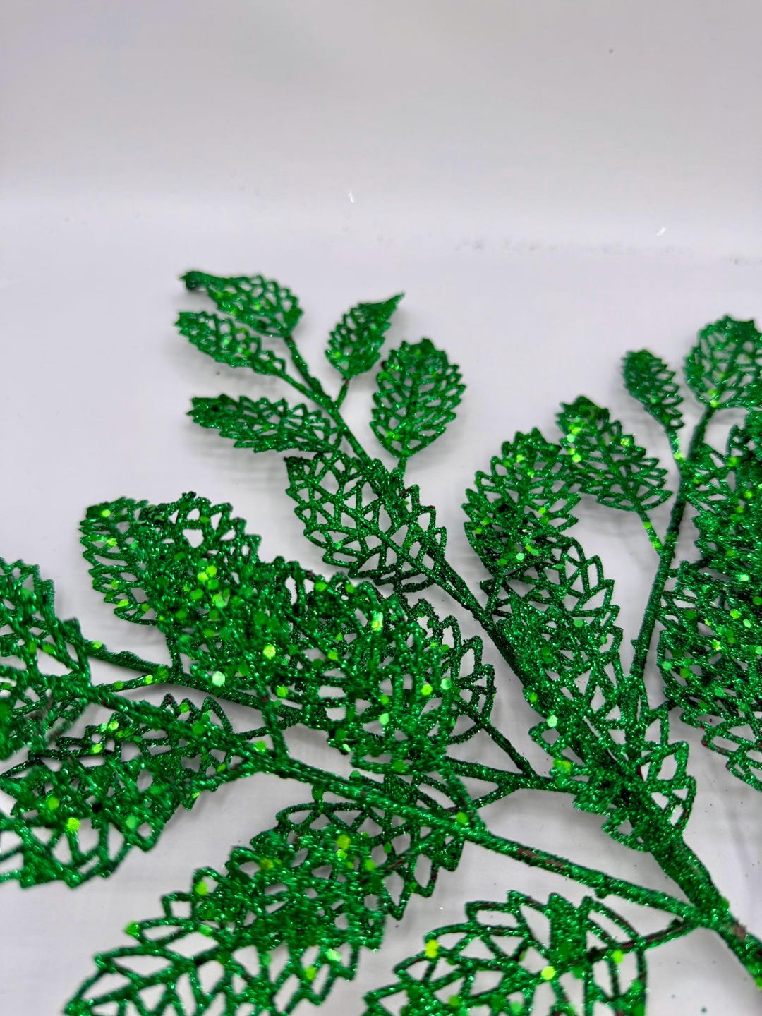 Green Glitter Loral Leaf Christmas Spray: Holiday Wreath Supply - Etsy
