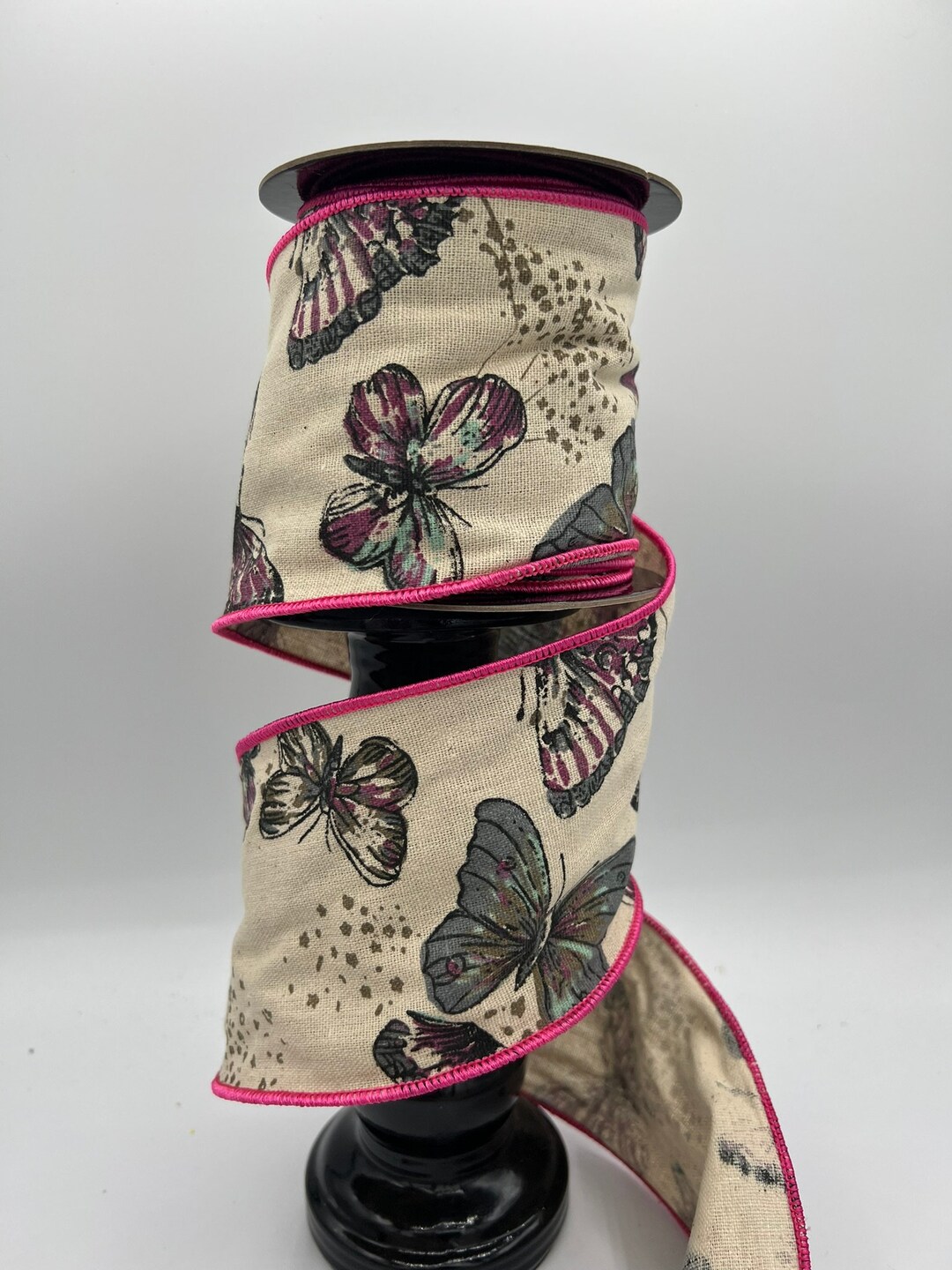 Butterfly Spring Wired Ribbon, Spring Floral Ribbon, Farmhouse Decor ...