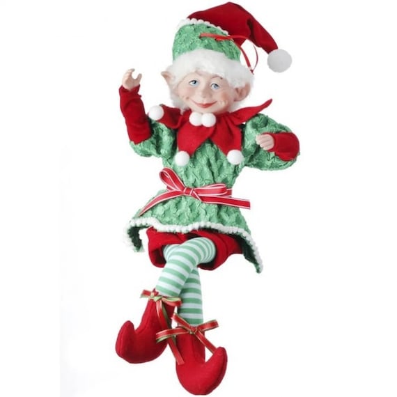Posable Red Green Elf Christmas Figure, Elf Wreath Attachment, Winter ...