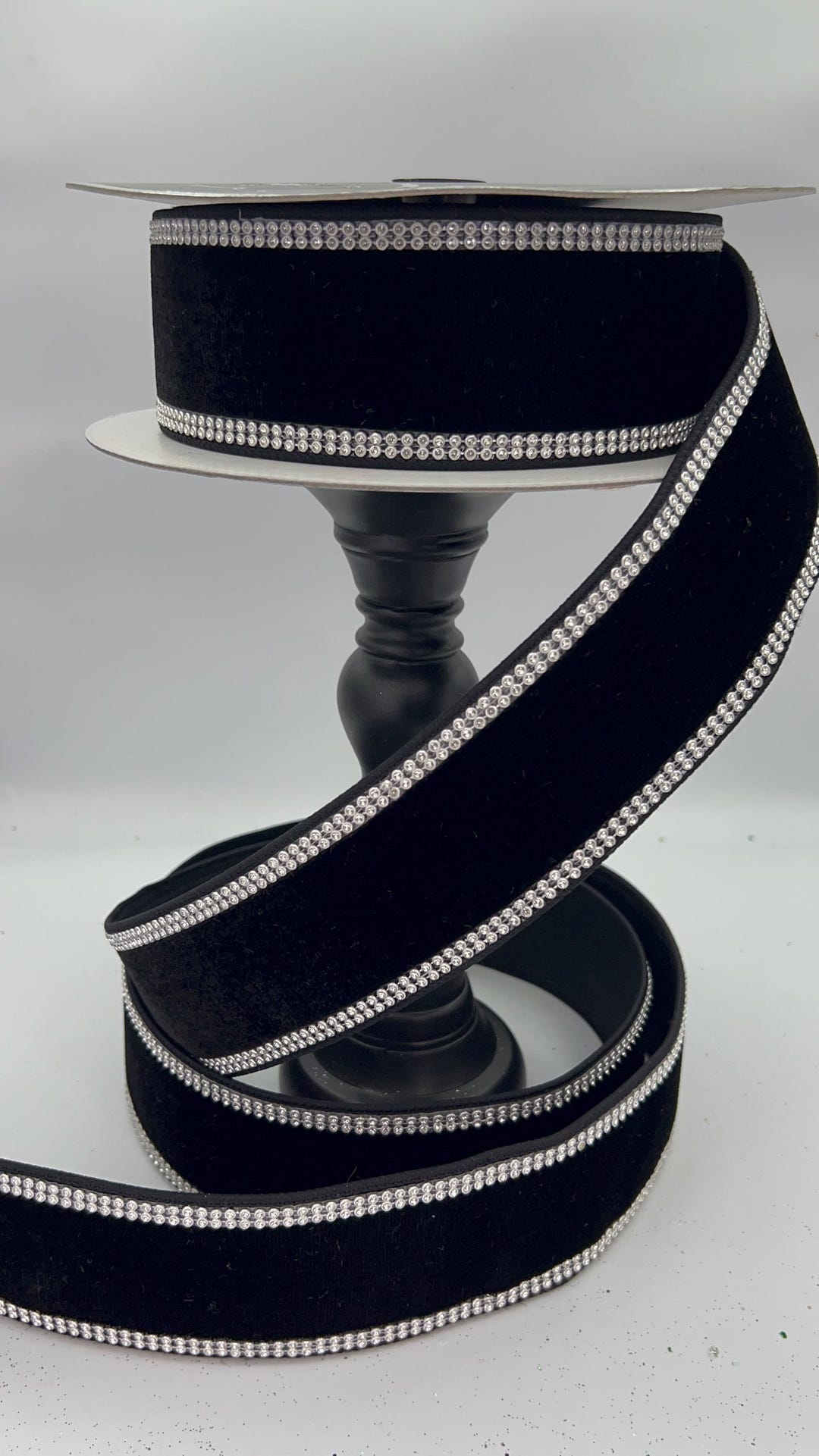 Velvet Sparkle Black Jeweled Luxury Velvet Wired Edge Holiday Ribbon ...