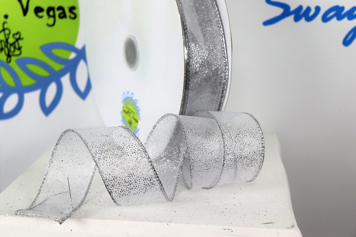 Silver Sparkle Ribbon Silver Sparkle Wired Ribbon 50 Yard | Etsy