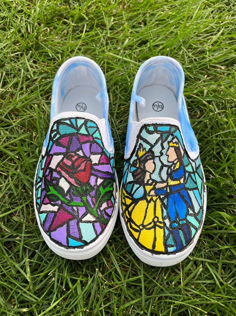 Beauty and the Beast Stain Glass Design Hand Painted Shoes - Etsy