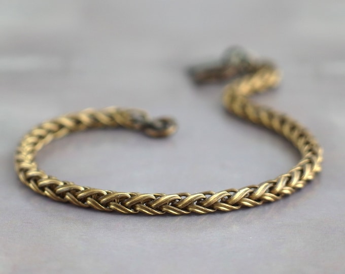 Solid Brass Wheat Chain Bracelet, Oxidized Brass Jewelry, Graceful ...