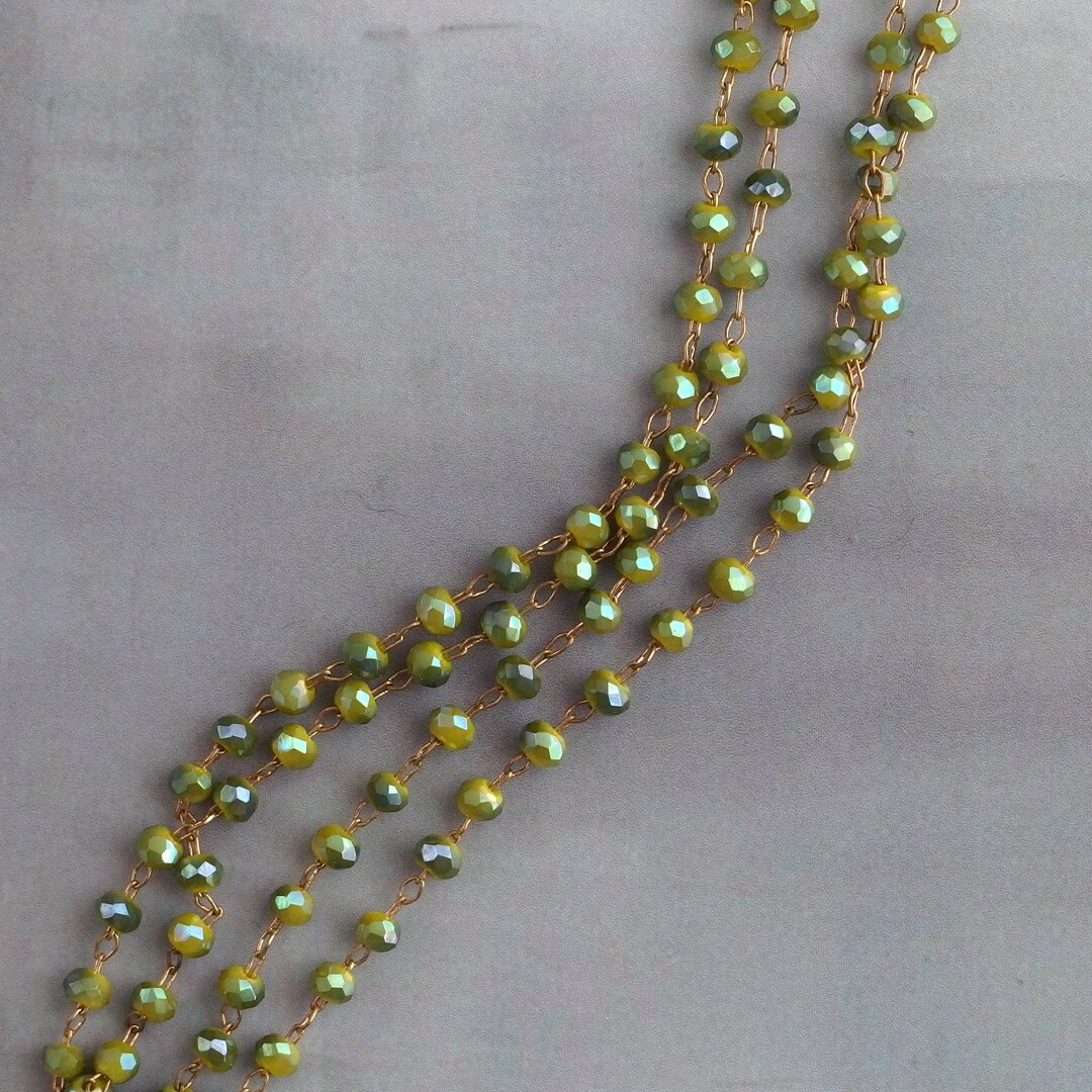 Avocado Green Bead Chain Necklace, Dainty Chartreuse Stacking Necklace ...