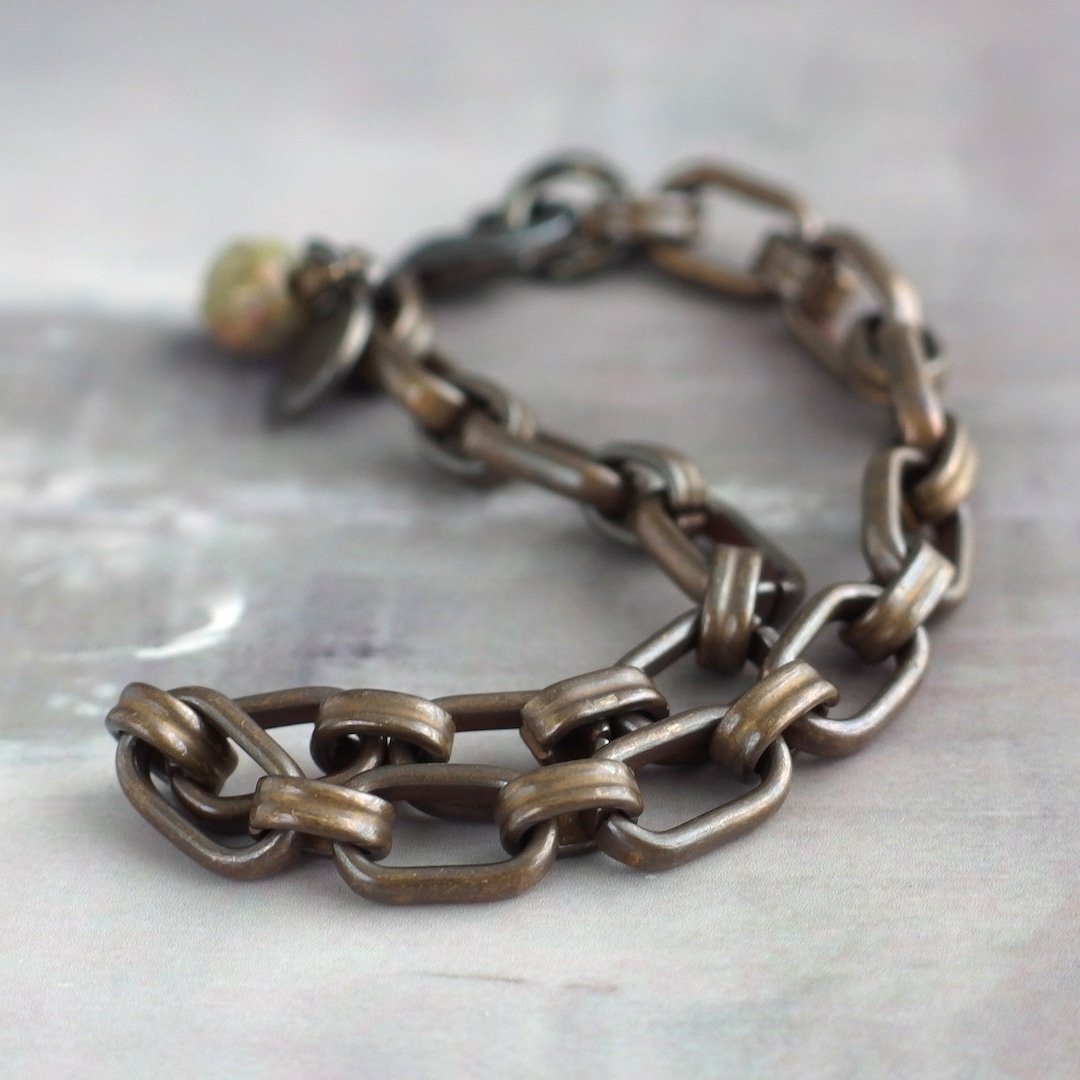 Rustic Brass Chain Bracelet, Oxidized Solid Brass Jewelry, Aged Metal ...