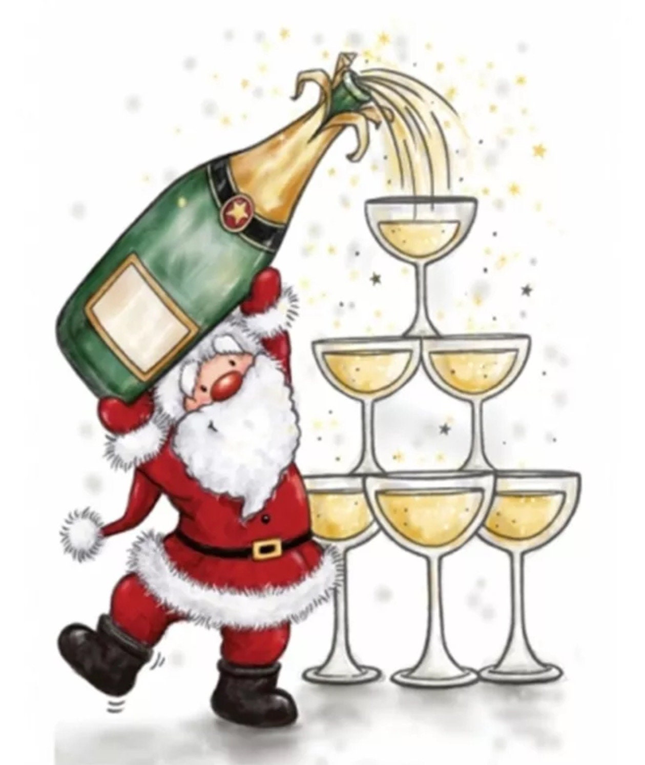 New 'champagne Santa' Christmas Greetings Clear Stamp - Etsy