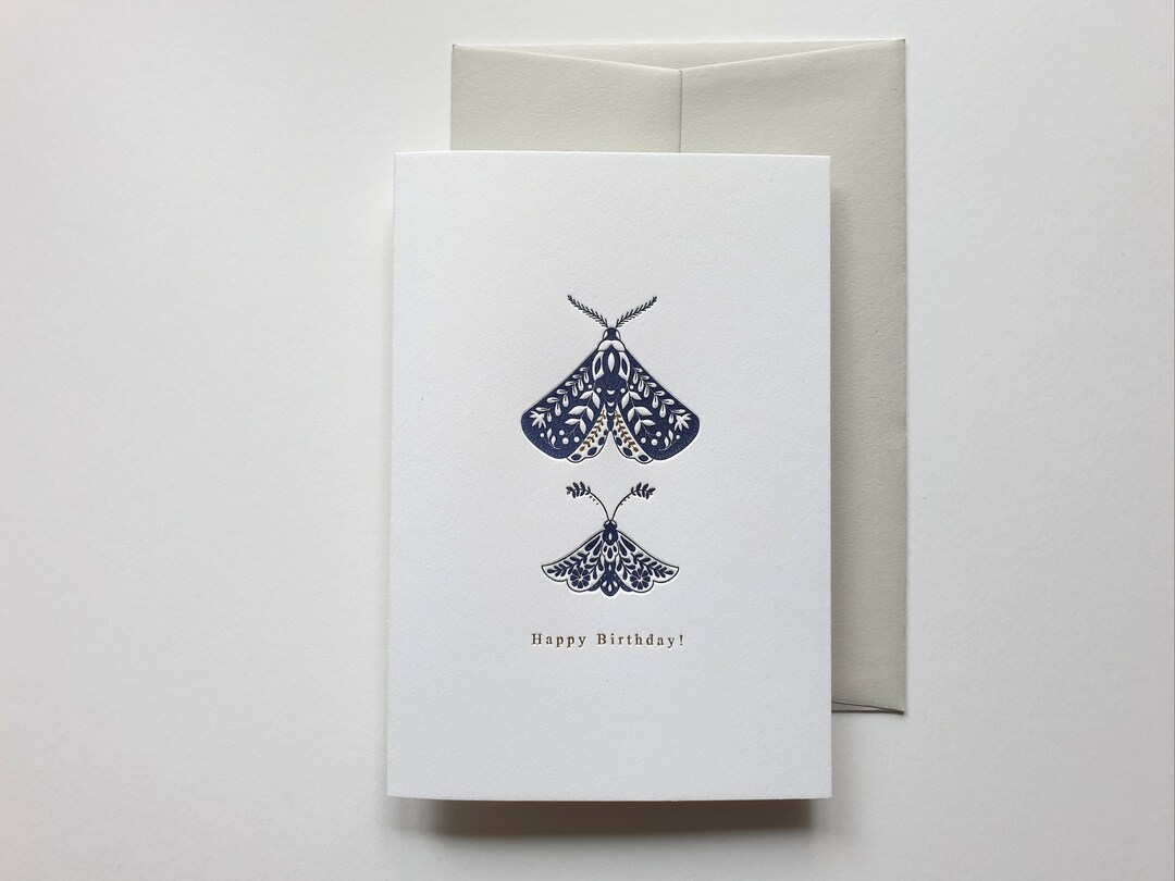 Birthday Moths Letterpress Greeting Card, Love, Friendship, Modern - Etsy