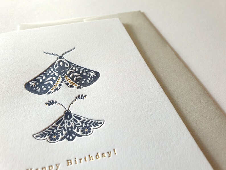 Birthday Moths Letterpress Greeting Card, Love, Friendship, Modern - Etsy