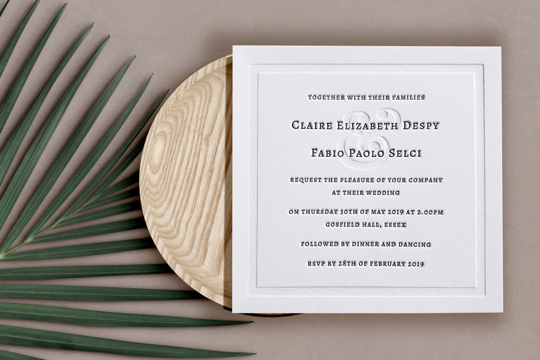 Letterpress Wedding Invitations, Traditional, Simple, Elodie Sample - Etsy