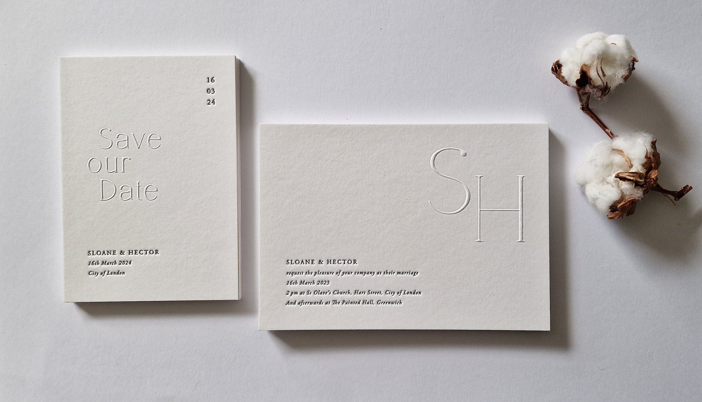 Letterpress and Embossed Wedding Save the Date Card, Modern, Minimal ...