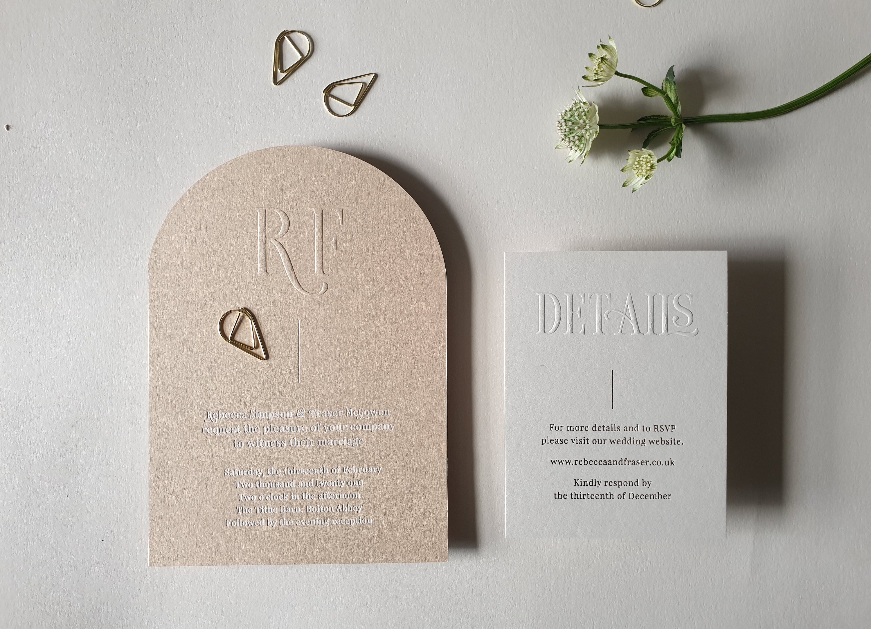 Foil and Embossed Wedding Invitation, Modern, Minimal, Arch, Odette ...