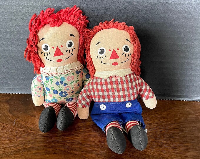 1970's Knickerbocker Raggedy Ann & Andy 7" Mini Dolls, Red, White, Blue ...