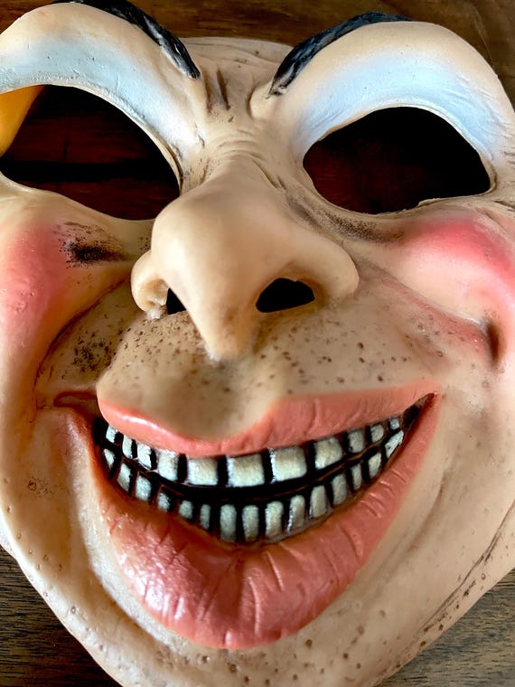 1983 Don Post Smiling Old Man Half Mask, Latex or Sil… - Gem