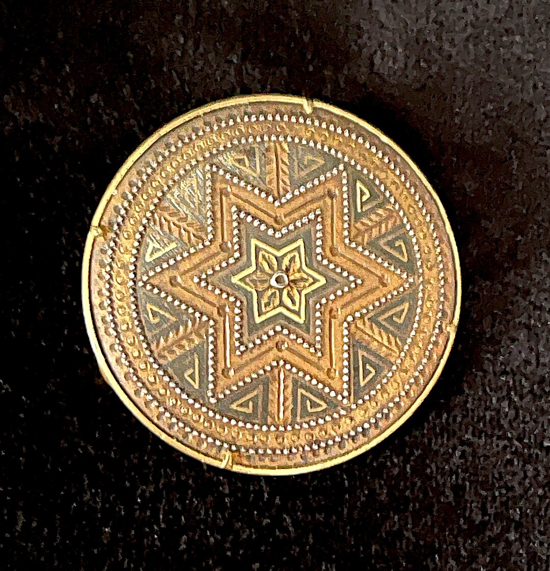 1960's Genuine Damascene Medallion Brooch, Six Point Star Central Motif ...