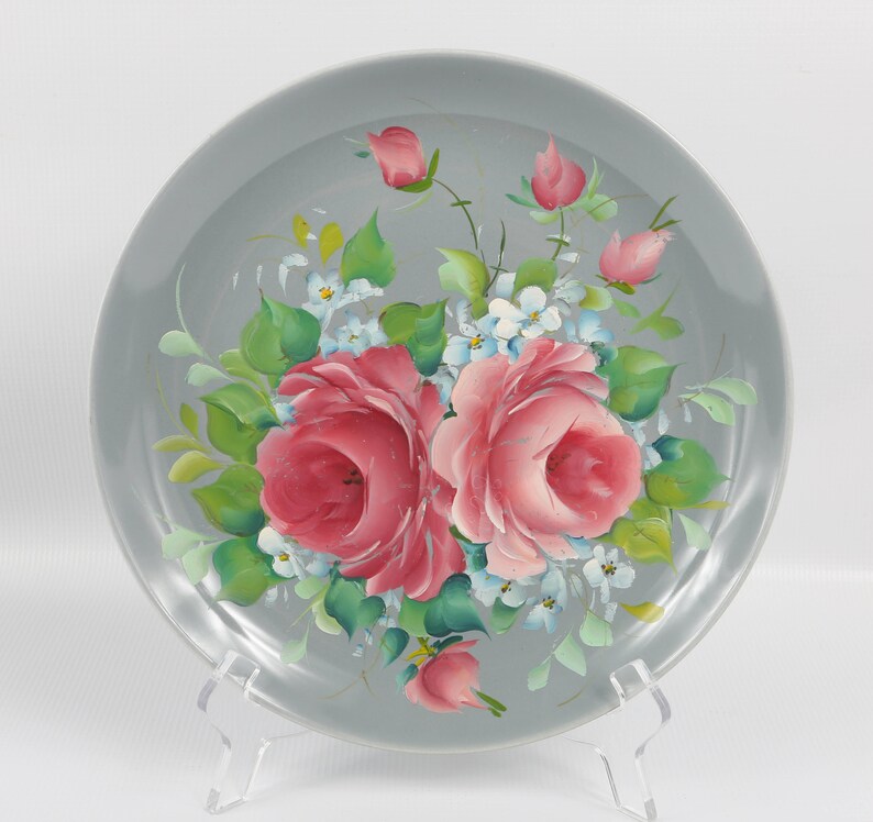 1950's-60's Pink Roses Tole Ware Ca MODERN Gray Santa - Etsy