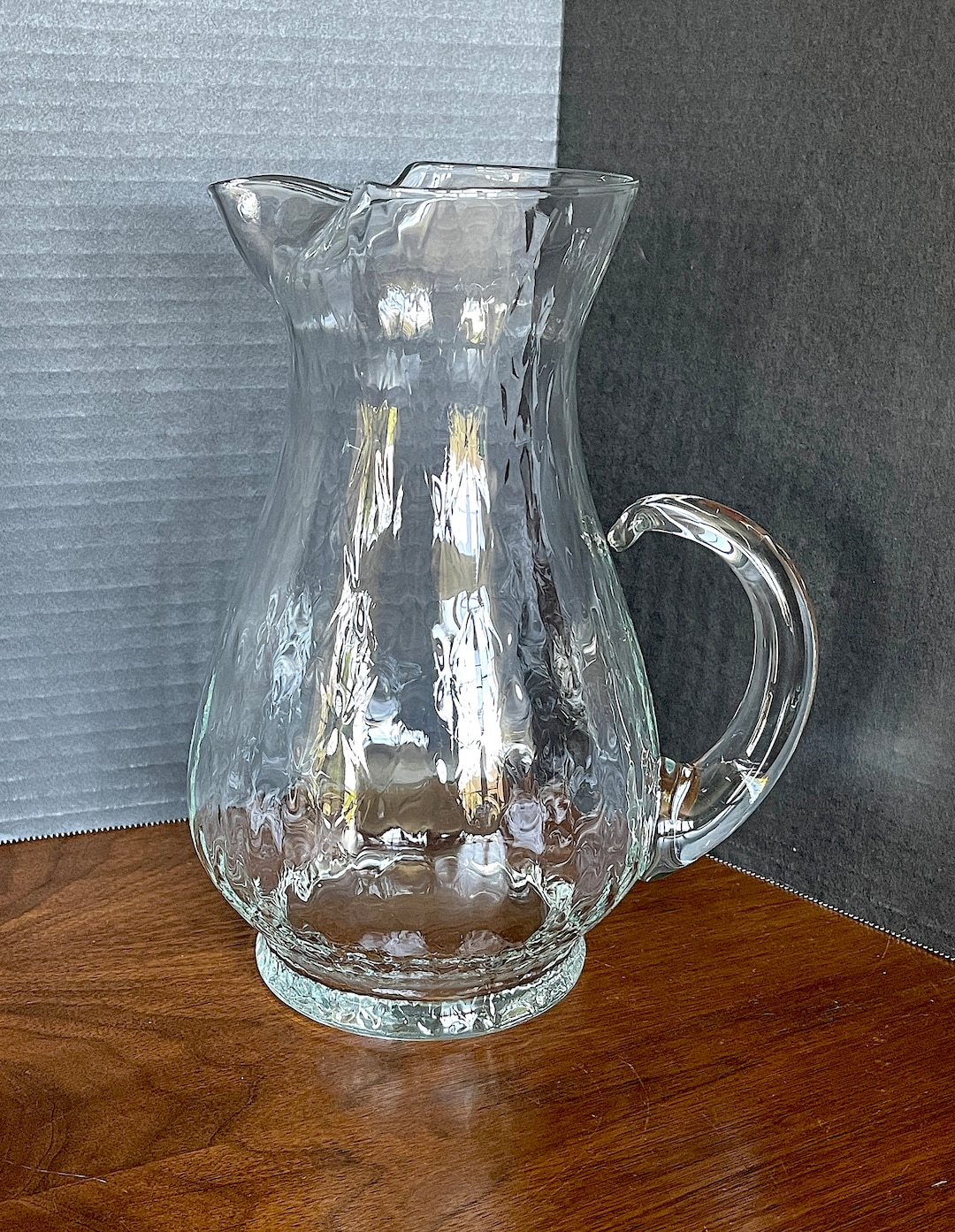 VTG Diamond Optic Clear Hand Formed Glass Water Pitcher, Pulled Handle ...