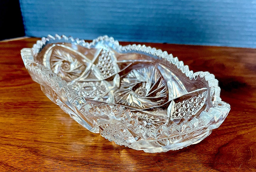 1940's-1950's EAPC Heavy Glass Relish Oval Bowl, Swirls, Stars, Petite ...