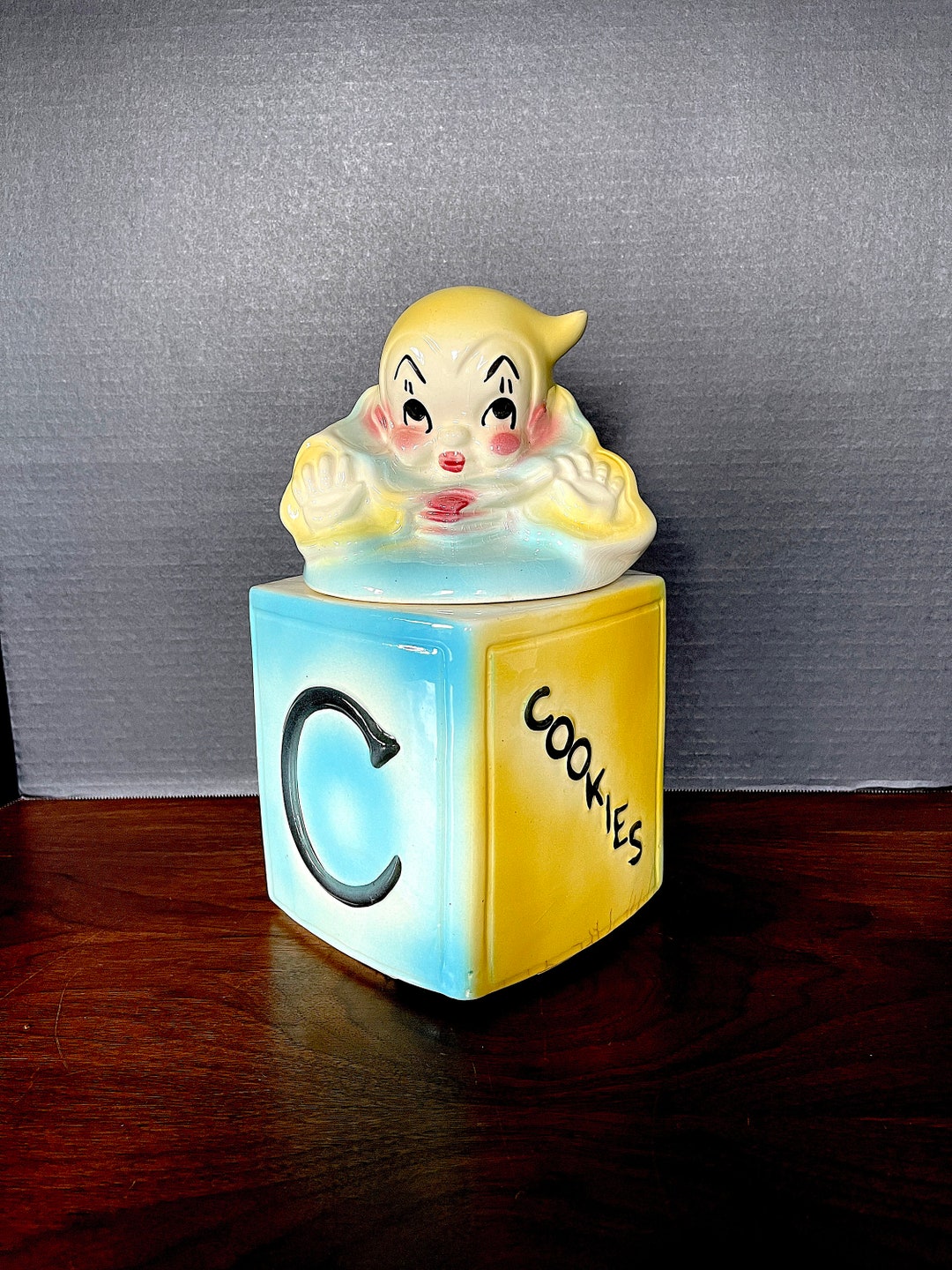 1930's or Earlier Clown, Building Block Cookie Jar, Pastels Clown ...
