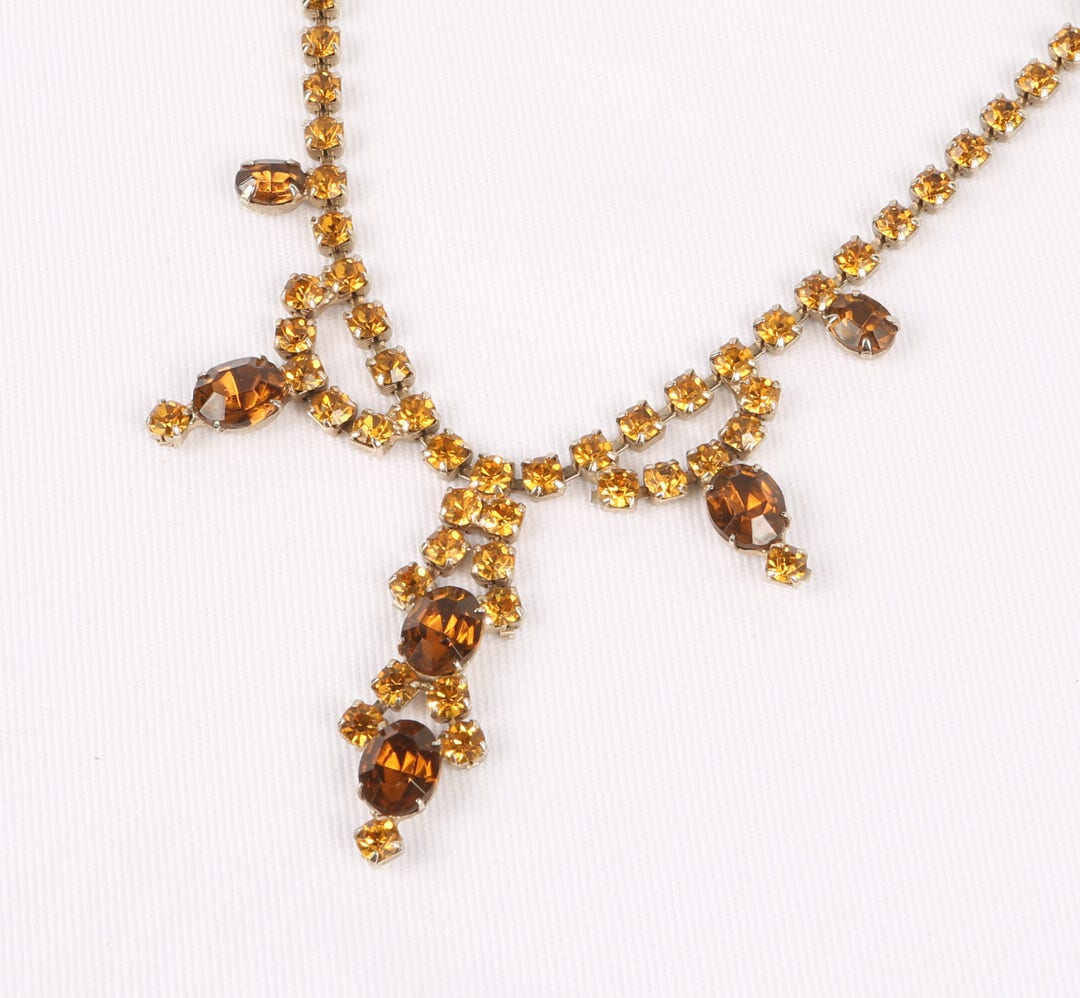 1940's-50's Amber Colored Choker, Topaz Prong Set Rhinestones Choker ...