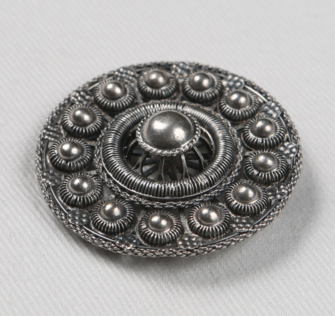 1800's .830 Silver Filigree Pin Cannetille Etruscan Style European Made ...