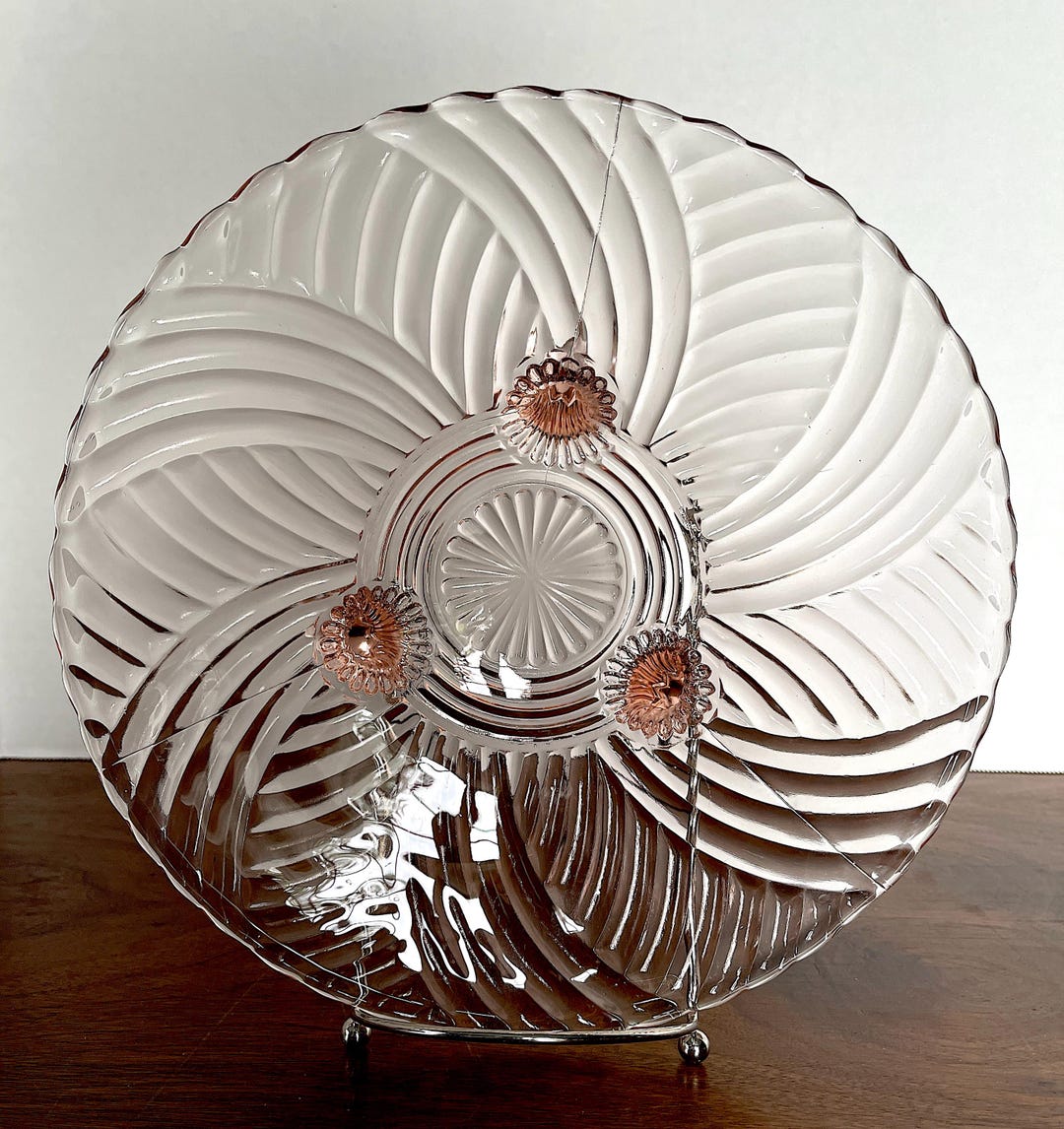 1930's-40's Art Deco, "prismatic Swirl", Pink Depression Glass, Arched ...