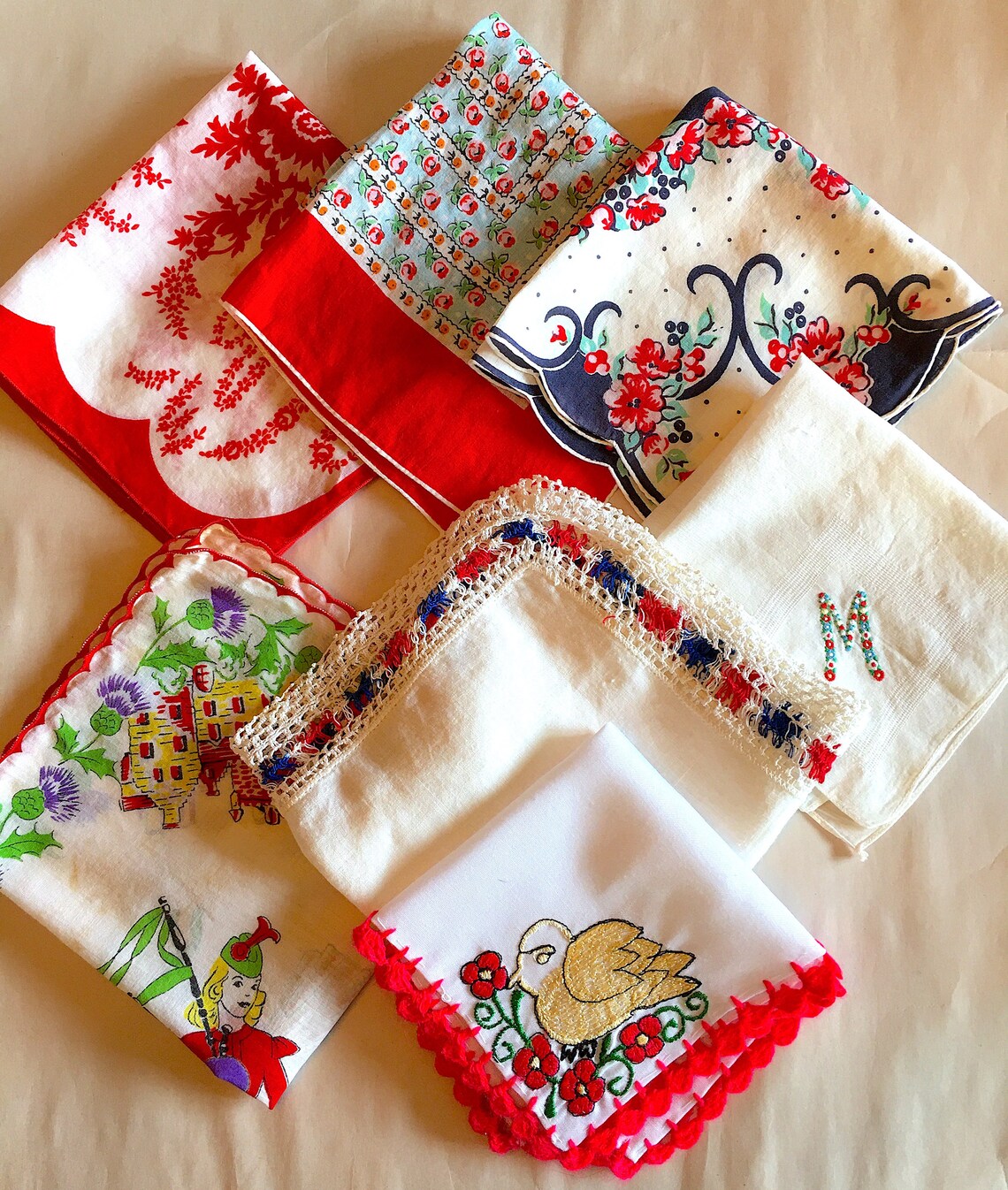 1950's Handkerchieves 7 cutter Hankies Red - Etsy