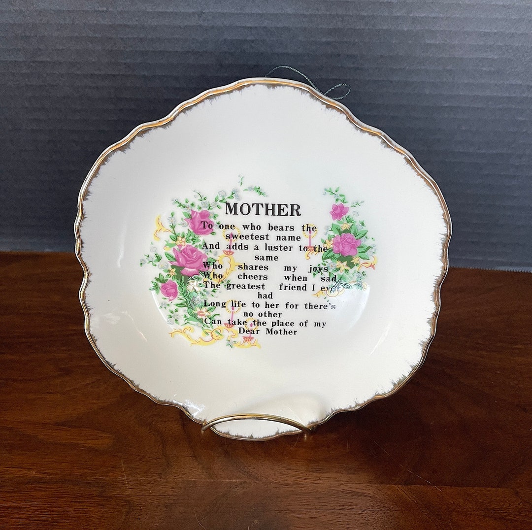1950's-60's A Poem for Mother on a Wall Plate, Pink Roses, Green Leaves ...
