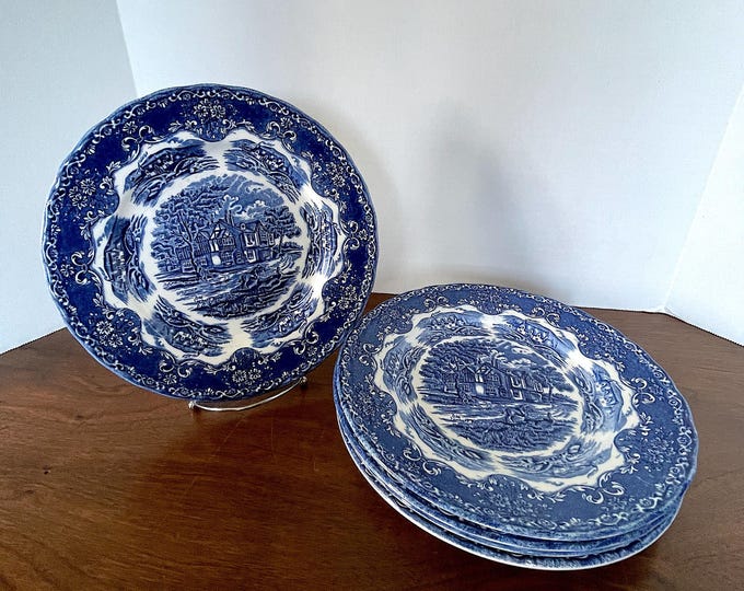 VTG Disc. Grindley "english Country Inns" Ironstone Dinner Plates, Blue ...
