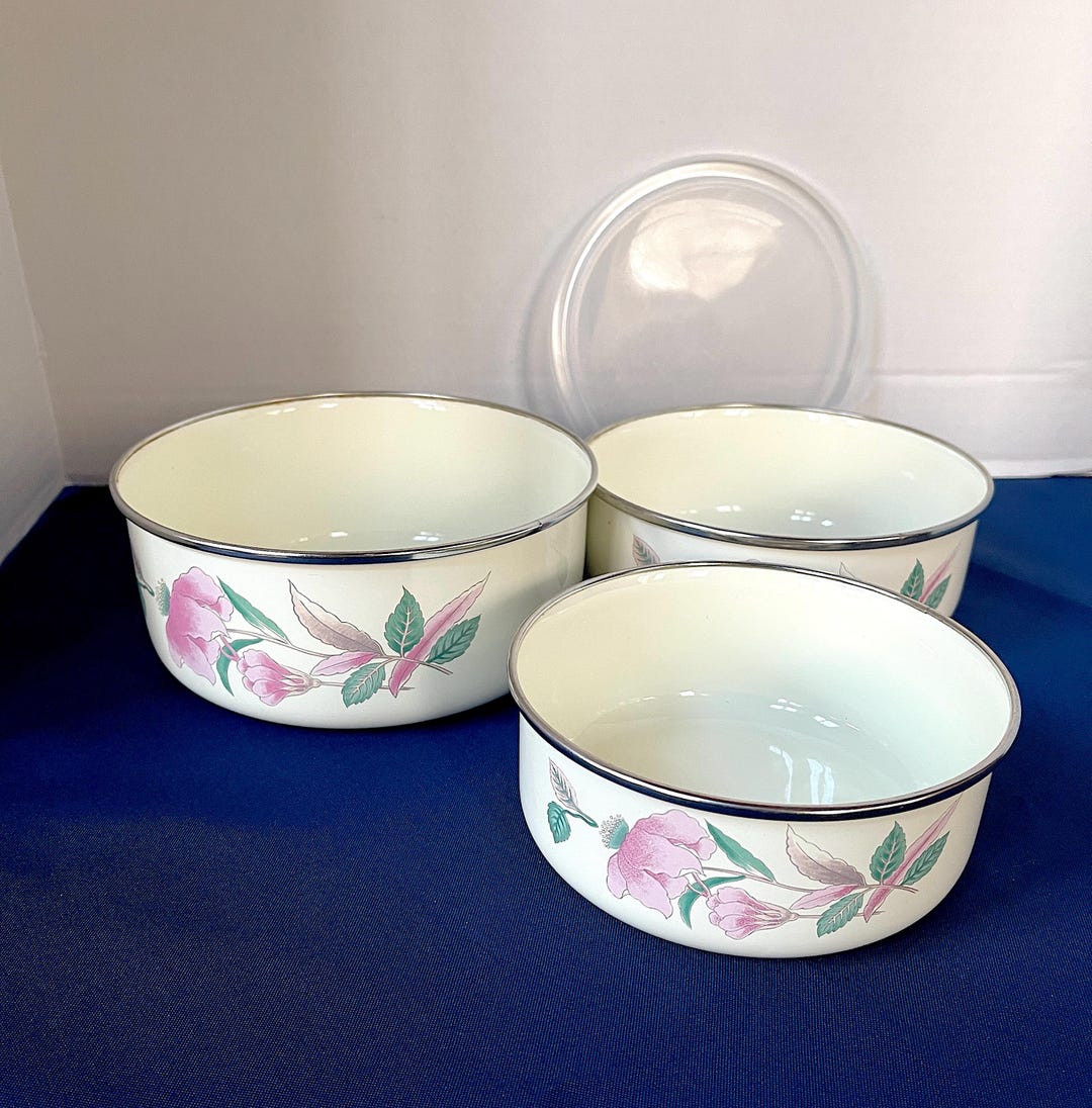 Vintage Mikasa Silk Flowers Enamel Nesting Bowls, Set of 3 - Etsy