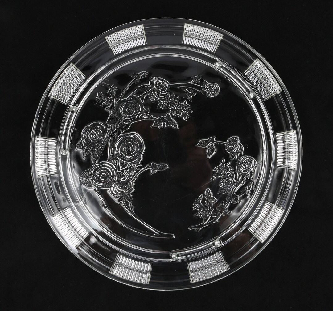 30's-40's "sharon" Glass Cake Plate Federal Glass Co. Art Deco "sharon ...