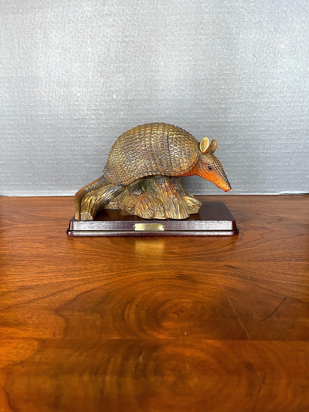 1986 PUCCI, Arnart Imports, Inc, Resin Armadillo Figurine, Wood Base ...
