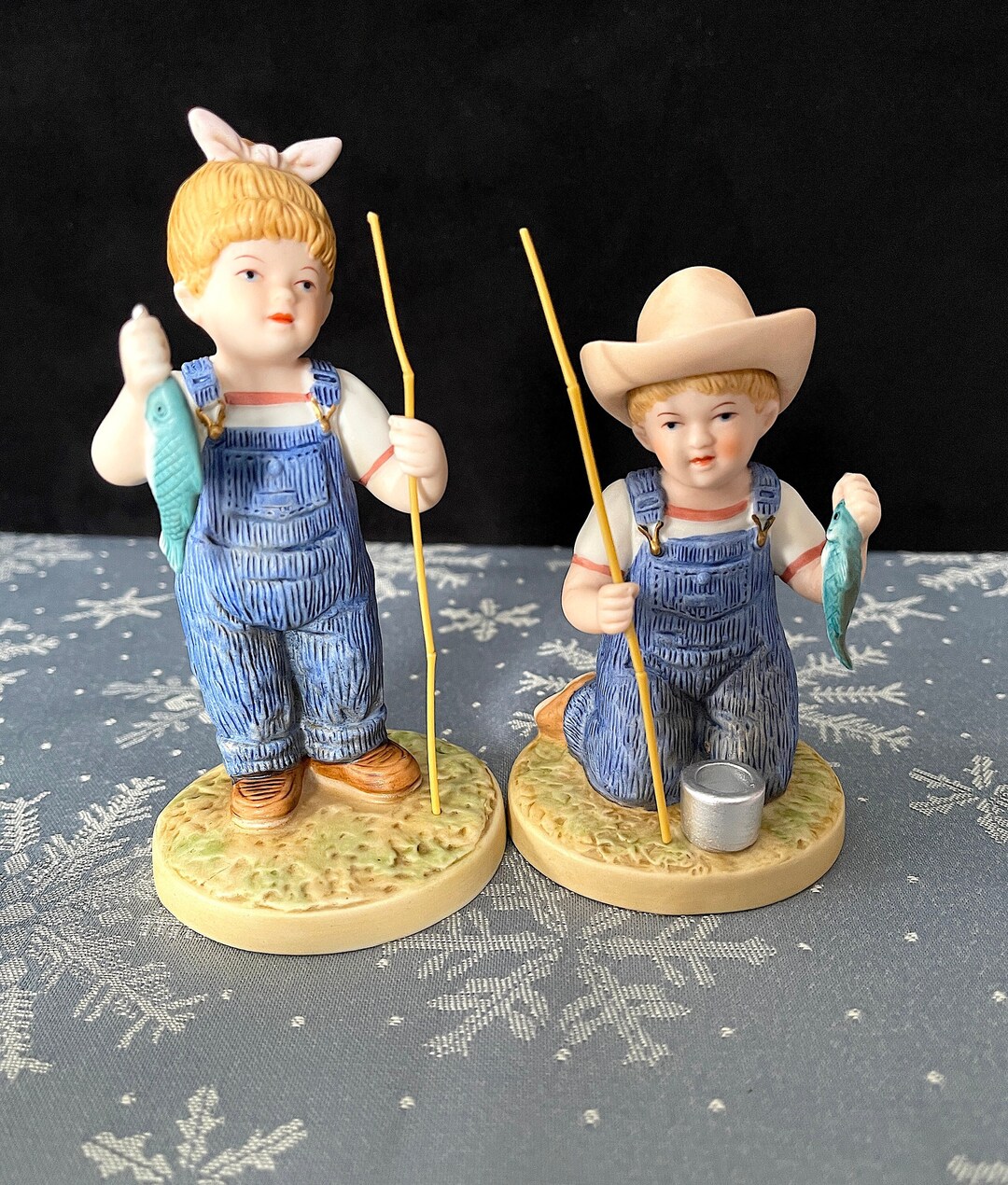 1998 HOMCO Denim Days, catch of the Day Porcelain Figurines, Dan & Deb ...