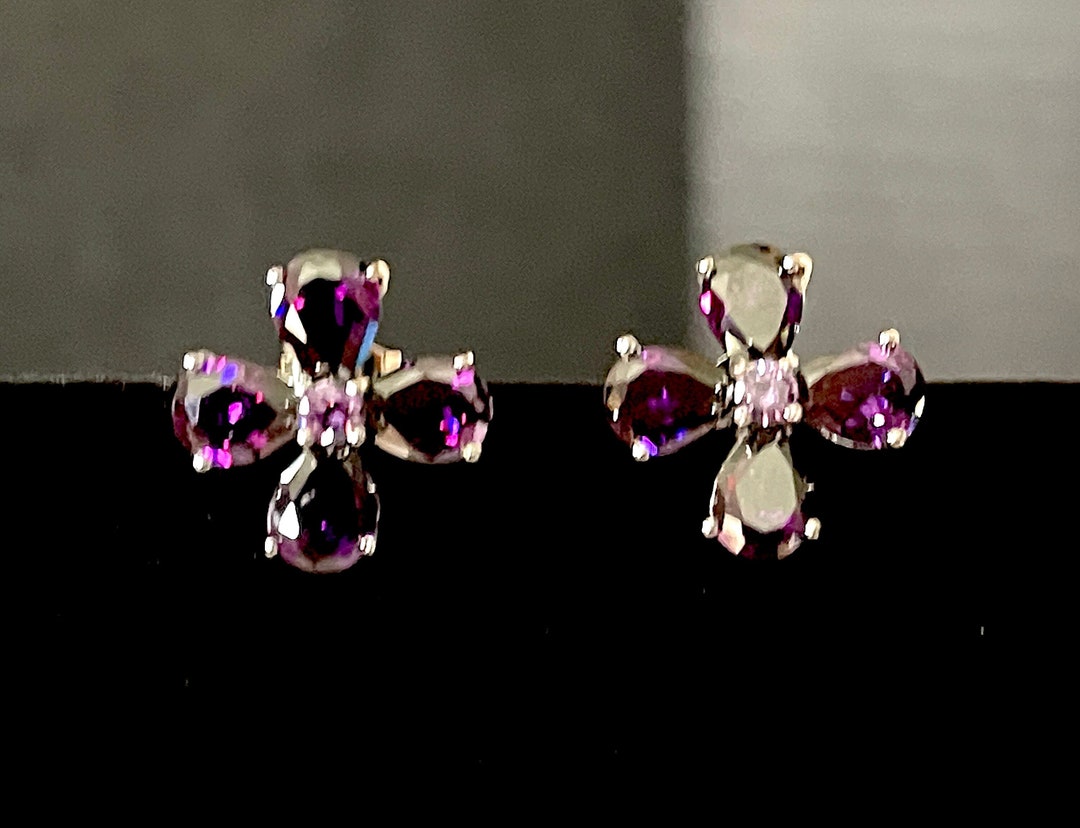 VTG SW Amethyst 4 Petal Trdrp Crystal Flowers W Pale Rnd Centers Studs ...