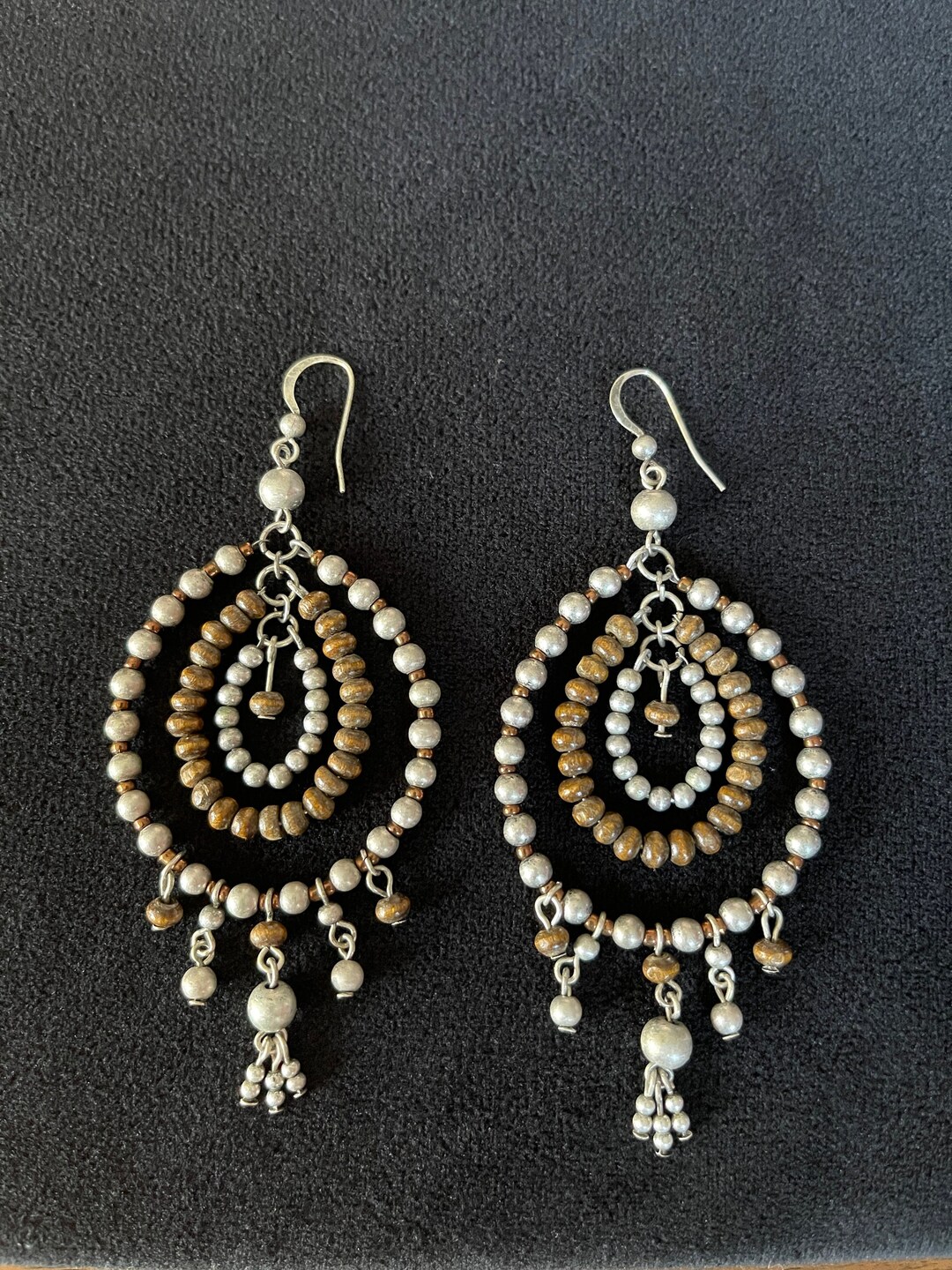 1990's Tropical Tribal Multi Dangles Chandelier Wire Earrings, Brown ...