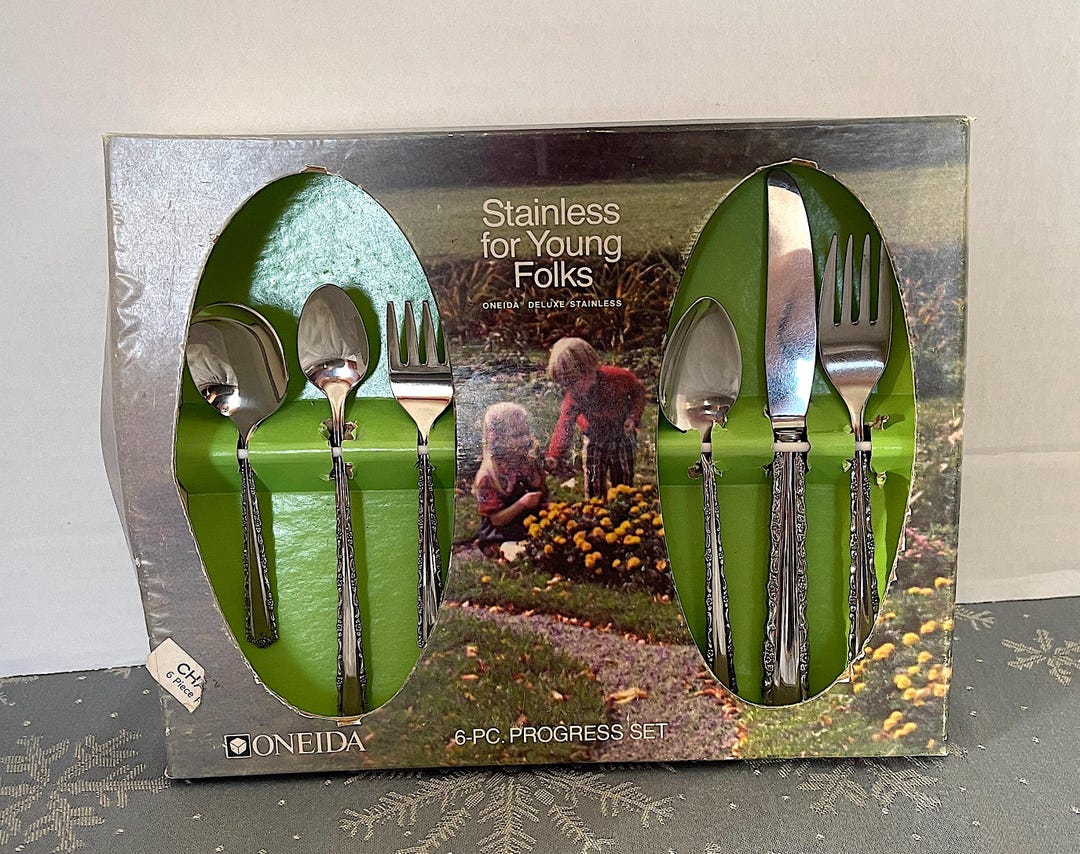 1970's ONEIDA 6 Piece Progress Set of Stainless Utensils for Young ...