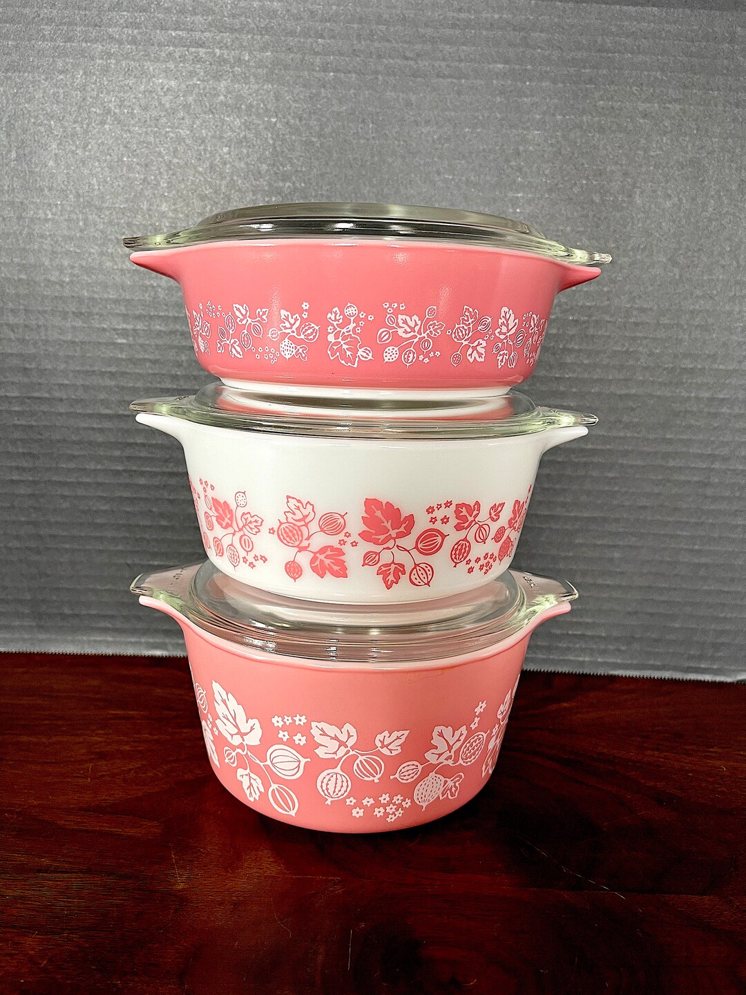 1957-1966 PYREX Pink Gooseberry Stackable Casserole Set, Popular ...