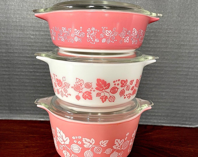 1957-1966 PYREX Pink Gooseberry Stackable Casserole Set, Popular ...