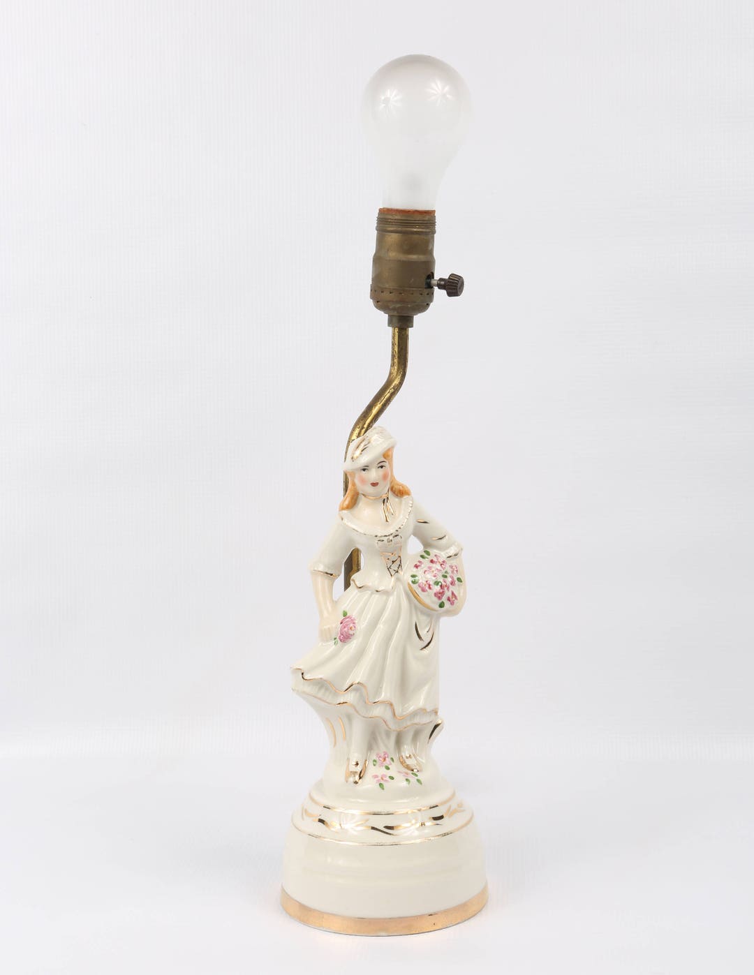 1940 Lady Lamp Porzellan Frühe Lebhafte Europäische Dame, Korb mit ...