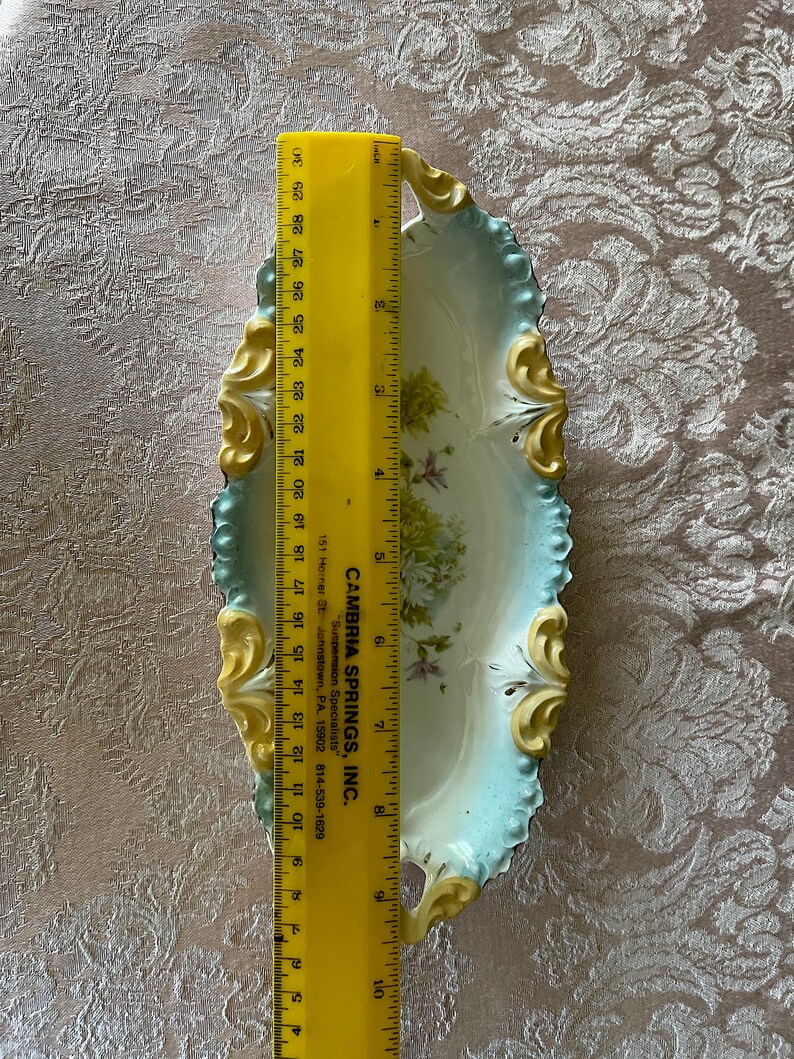 1920's European Porcelain Celery Dish, Floral Central Motif, Blue Air ...