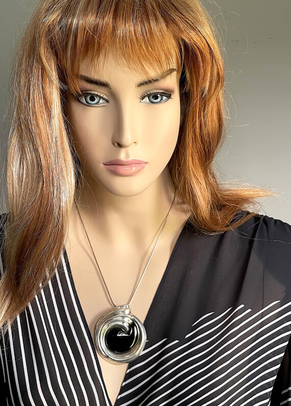 1980's Avant Guard, Large Sterling Silver and Black O… - Gem