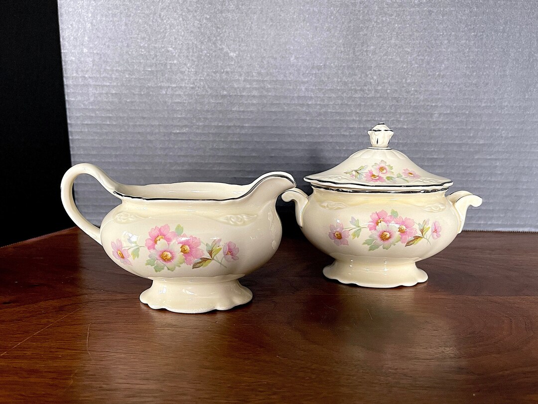 1947-disc. Homer Laughlin, "fluffy Rose", Sugar Bowl W Lid, Creamer ...