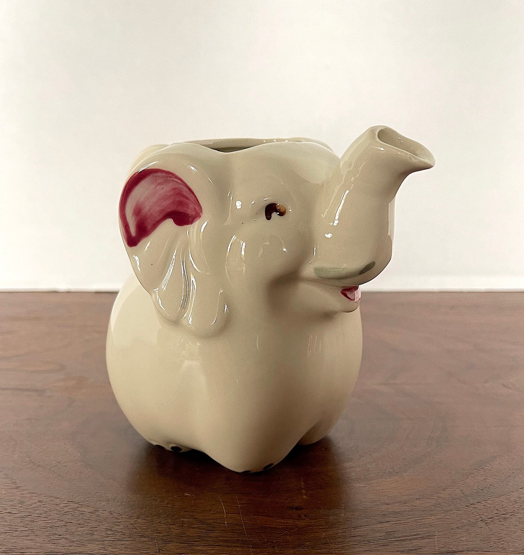 1950's Shawnee Ceramic Elephant Creamer, off White With Pink and Gray ...