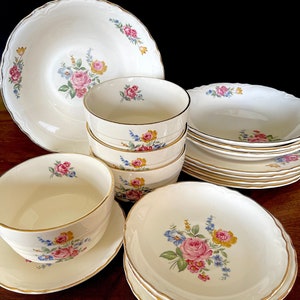 1948-1955 SCIO, hazel Pink Rose Floral Bouquet.16 Pieces, 4 Dinner Plts ...