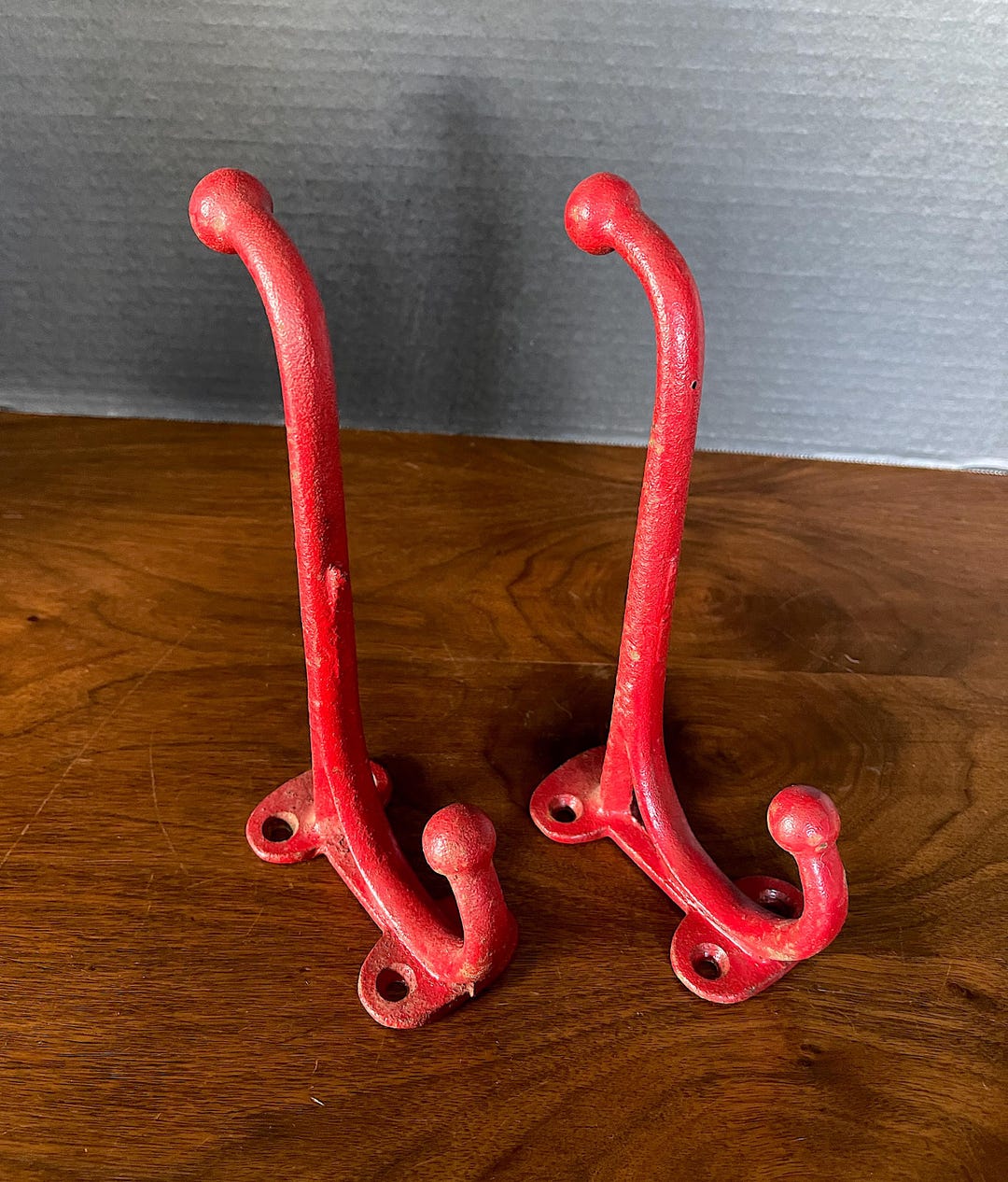 1940's or Earlier Cast Iron Wall Hooks Pair, Painted Red, Charming ...