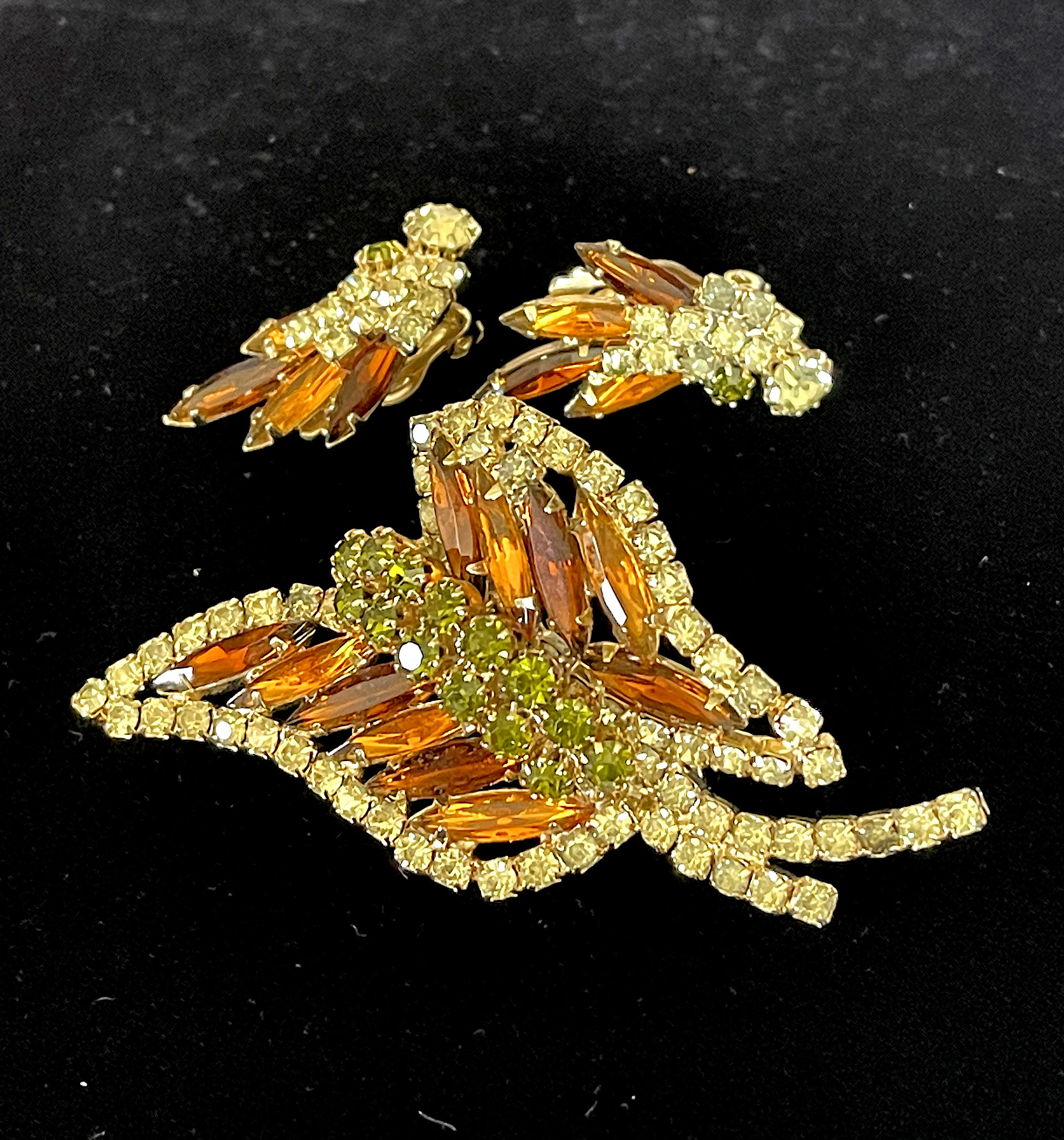 1950's Julianna Demi Parure, Amber, Olive Green, Citrine Rhinestones ...