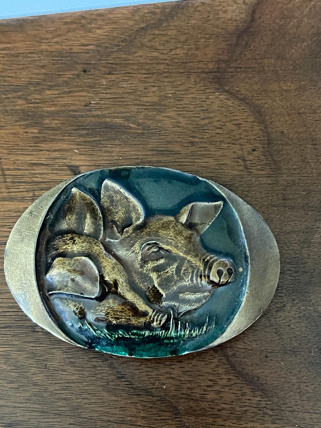 Indiana Metal Craft, Solid Brass & Enamel Oval Hog Belt Buckle, Two ...