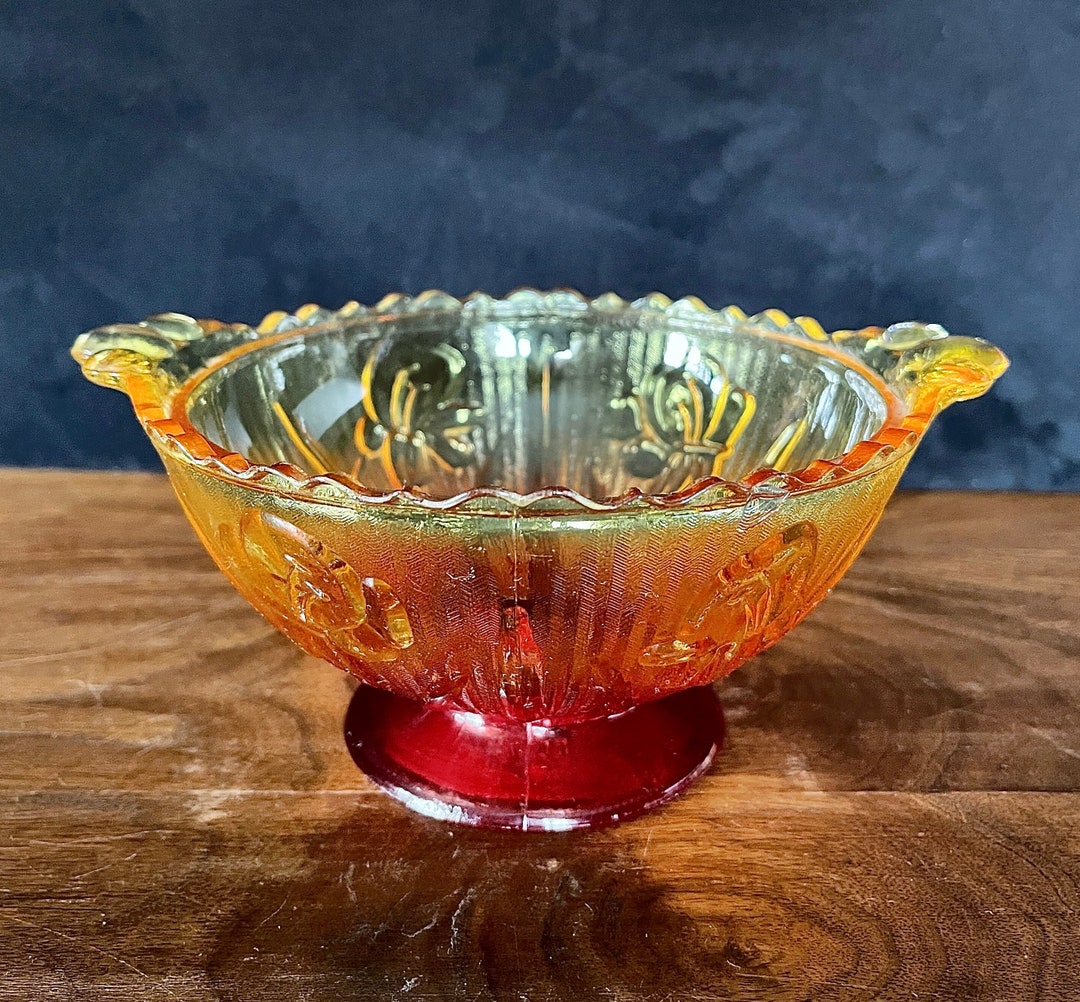 1940's-50's Jeannette Glass Co Amberina Iris and Herringbone Candy Dish ...