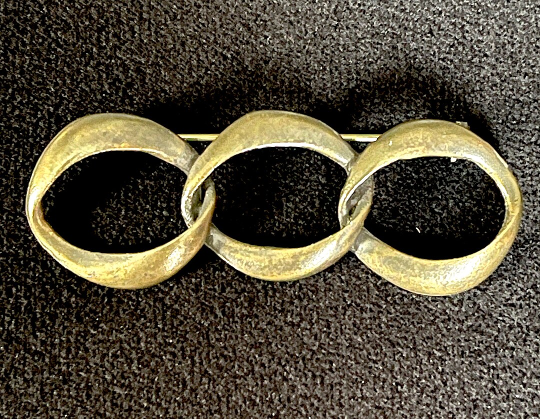 1960's MCM Brass Interlocking 3 Thick and Thin Ovals, Rustic Modernist ...